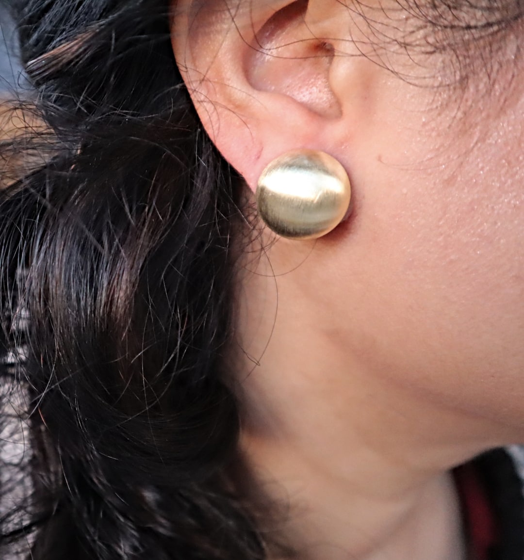 Clip on Earrings Gold Round Dome Studs Brushed Satin Polished | Dome ...