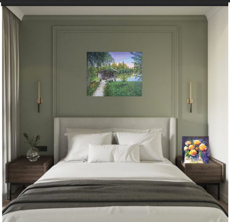 Golden Hour Pond Oil Painting Tranquil Nature Artwork One-of-a-kind ...