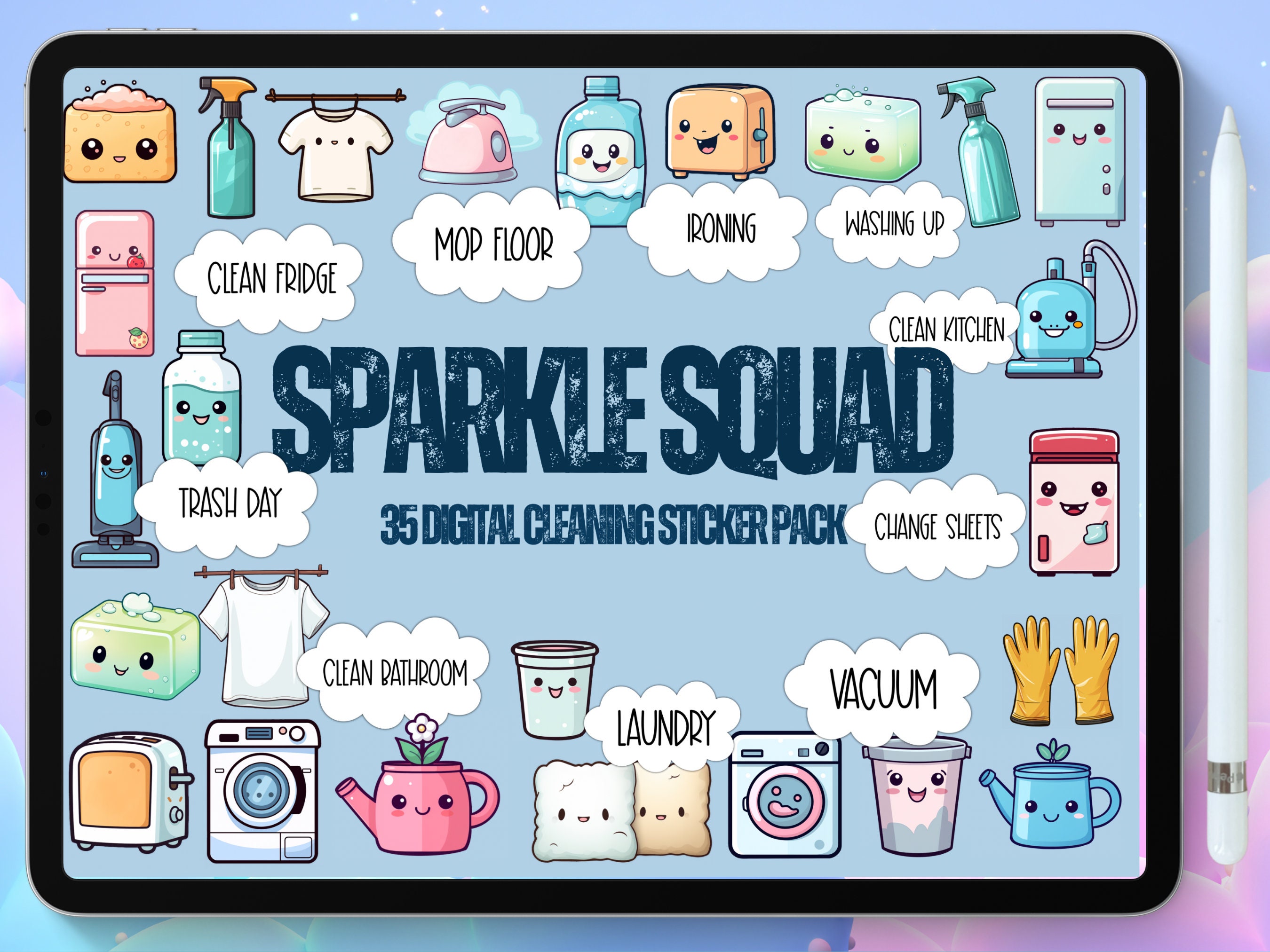 Kawaii Cleaning Digital Stickers | Digital Stickers | Goodnotes Planner ...