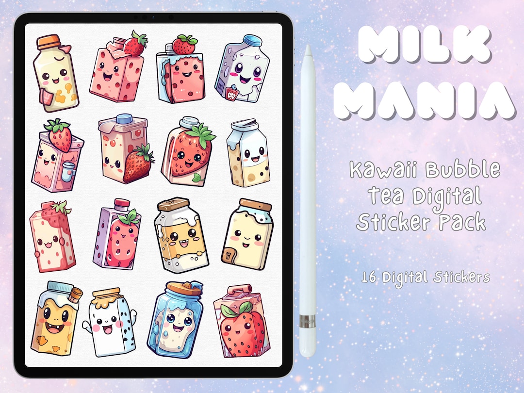 Kawaii Milk Digital Stickers | Digital Stickers | Goodnotes Stickers ...