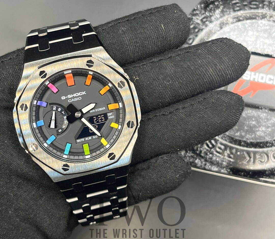 Casio G-shock GA2100 CASIOAK MOD Gun Metal Band With Rainbow - Etsy