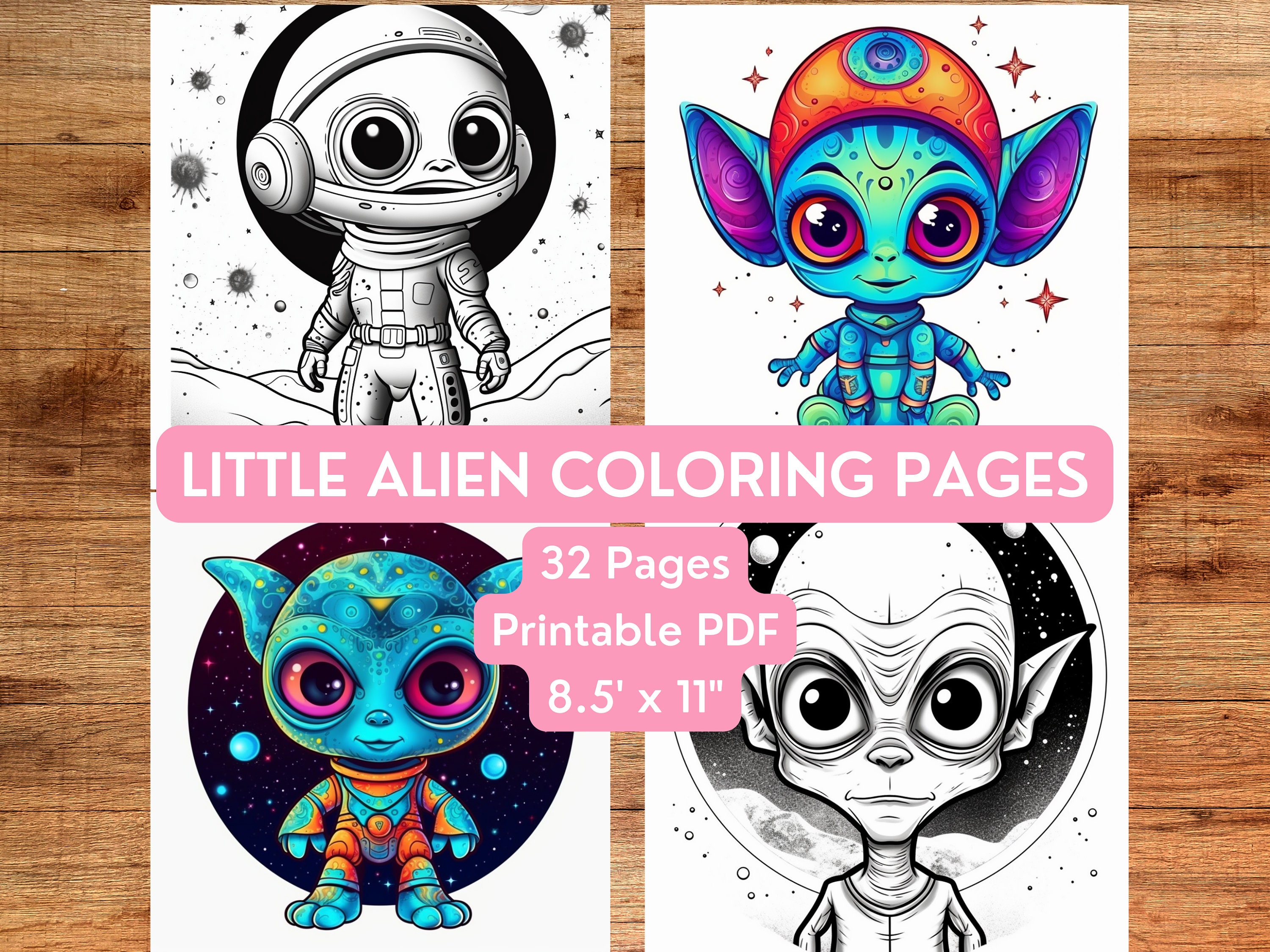 32 Little Alien Coloring Pages for Kids and Adults I 8.5 X 11 ...