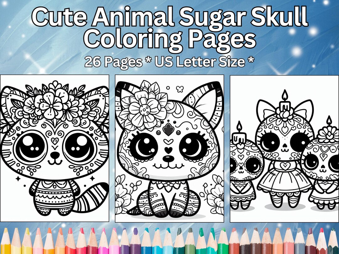 Cute Animal Sugar Skull Coloring Pages Day of the Dead Designs for Kids ...
