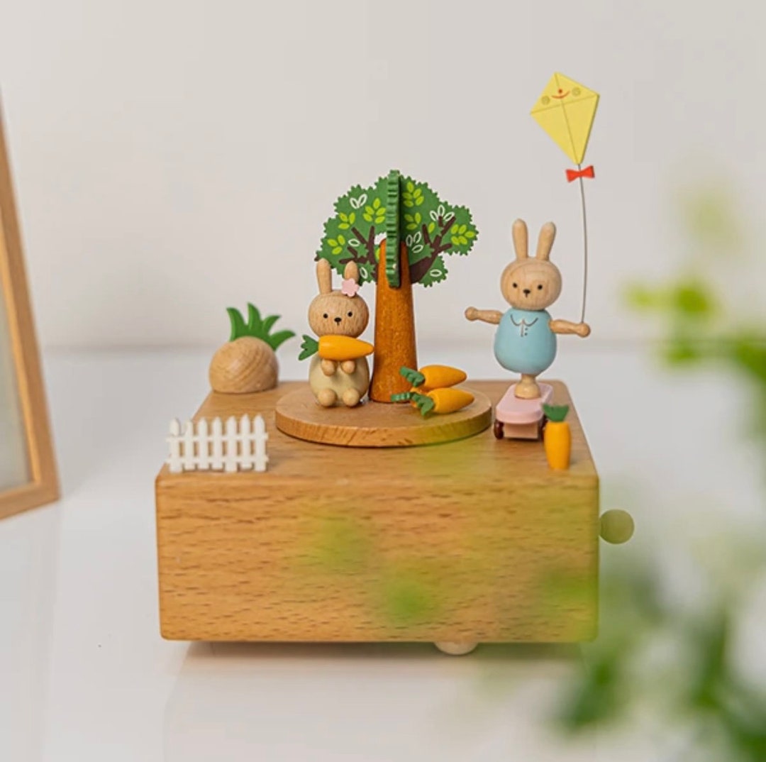 Skater Rabbit Wooden Music Box Birthday Gift Kids lovers - Etsy