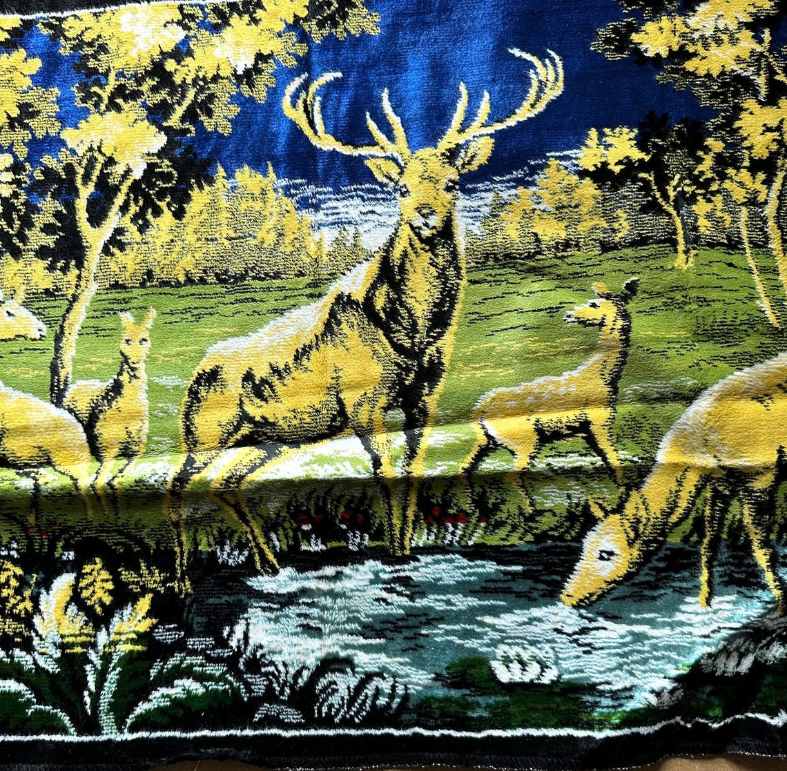Vintage Deer Hunting Tapestry Wall Hanging, Deer Stag in the Forest ...