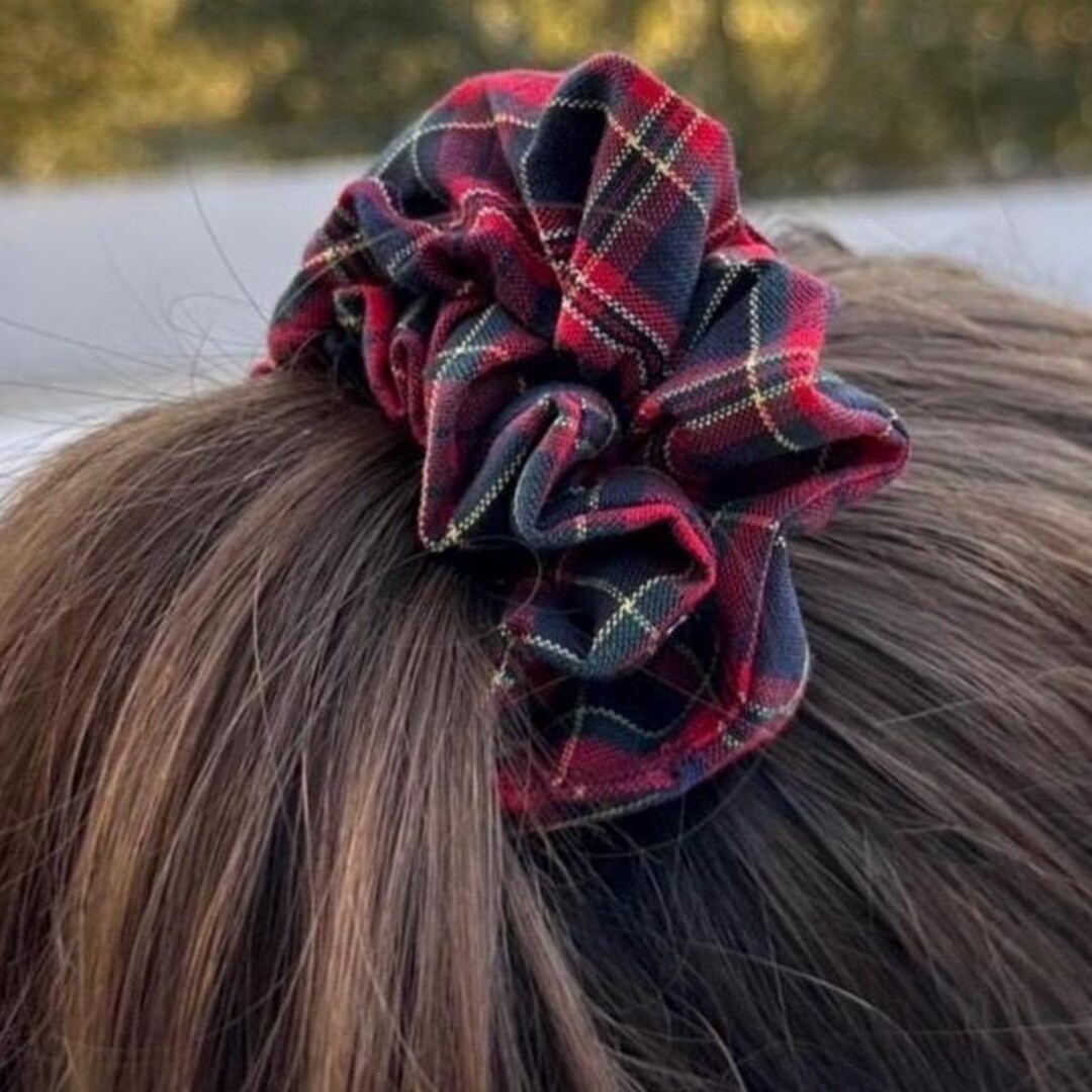 Tartan Hair Scrunchie, Red Plaid, Hair Scrunchie, Christmas Hair ...