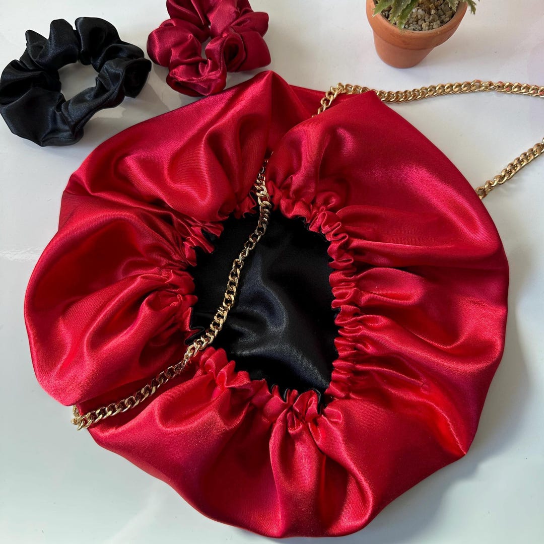 Black and Red Satin Night Cap Handmade, Reversible, Satin Bonnet, Night ...