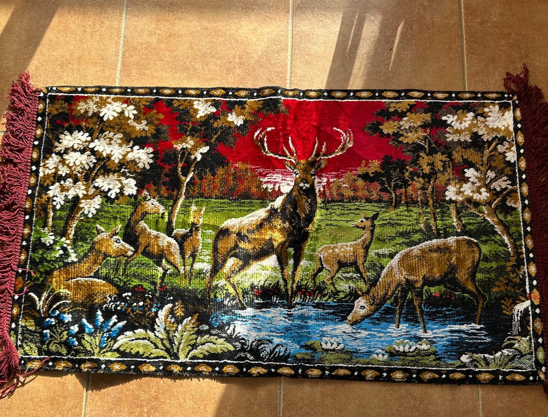 Vintage Deer Hunting Tapestry Wall Hanging, Deer Stag in the Forest ...