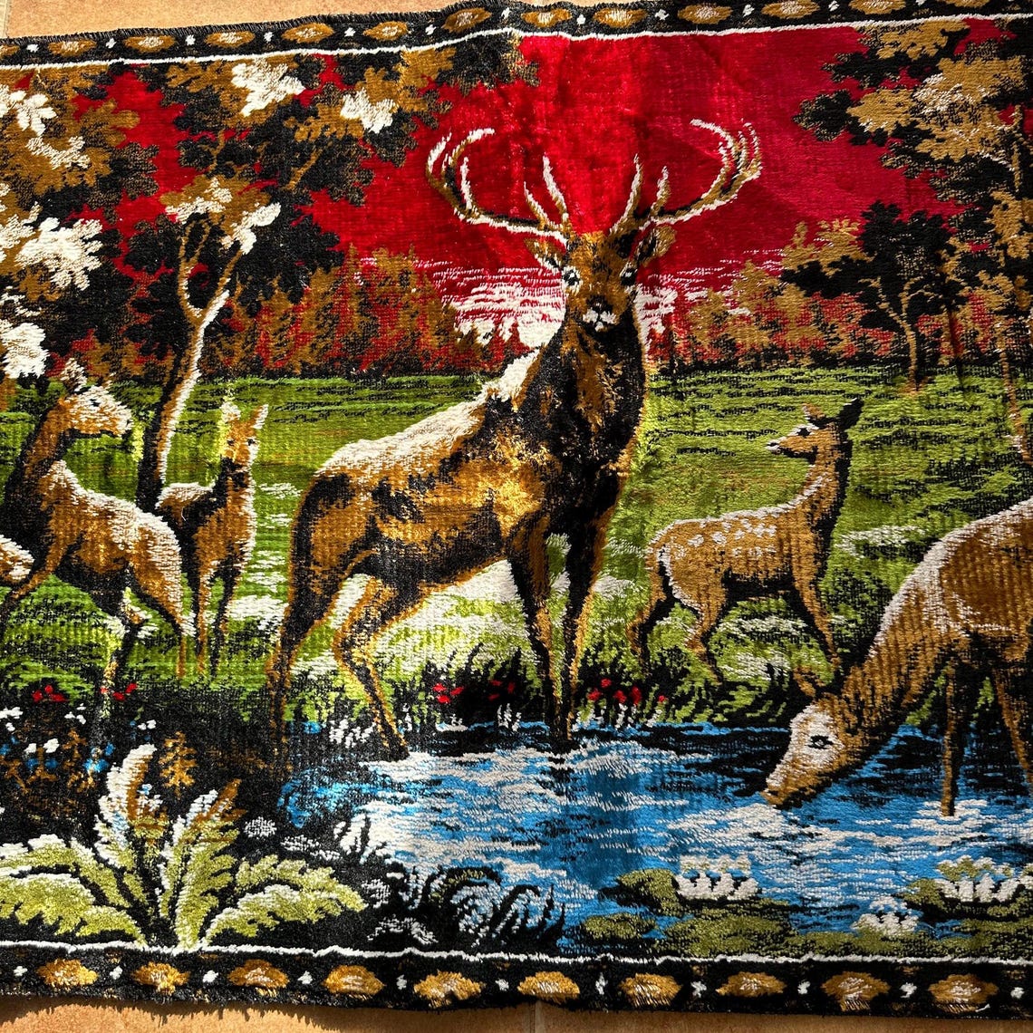 Vintage Deer Hunting Tapestry Wall Hanging, Deer Stag in the Forest ...