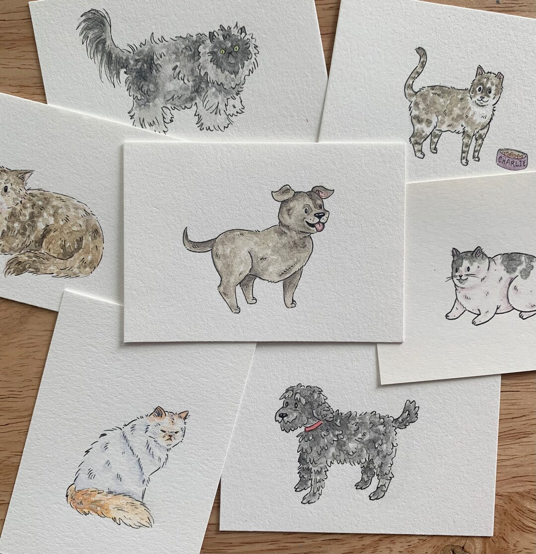 Custom Mini Illustrated Hand Painted Watercolor Pet Portrait - Etsy