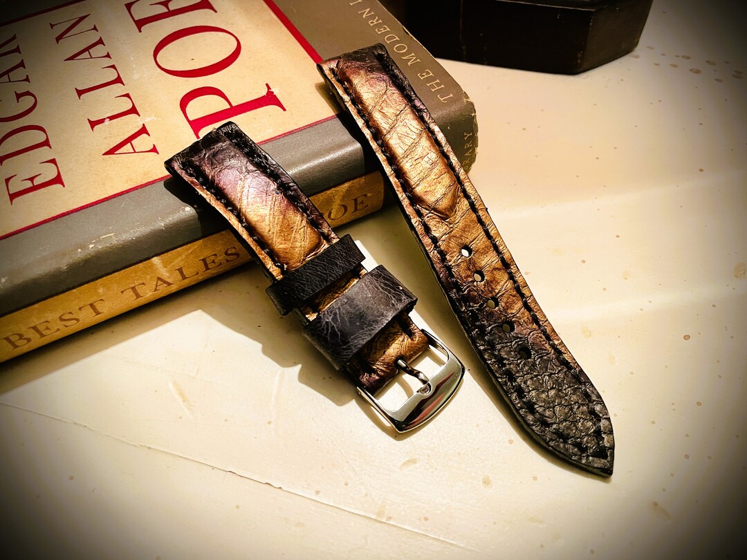 Custom Cobra Snake Skin Leather Watch Strap Band 20 Mm Black and Bronze ...