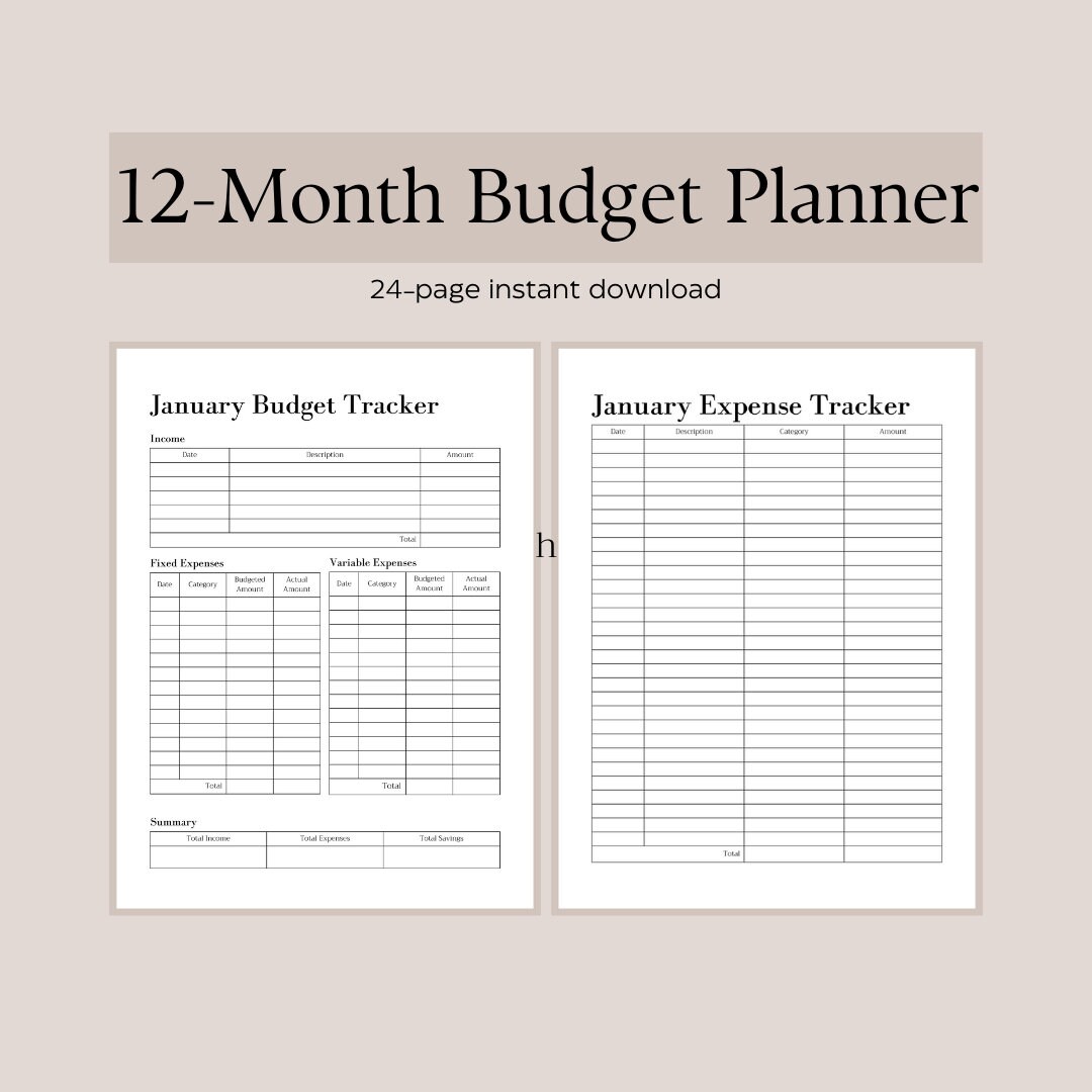 12-month Budget Tracker | 24-page Instant Download | 3 Sizes Available ...