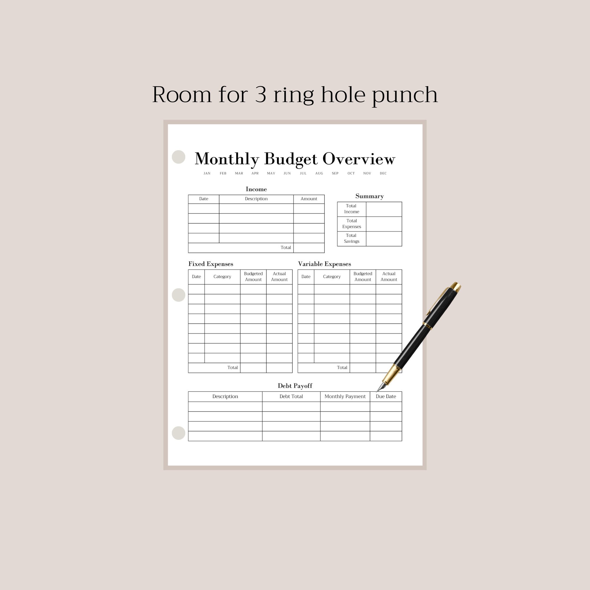 Monthly Budget Overview 1-page Printable 3 Sizes Available - Etsy