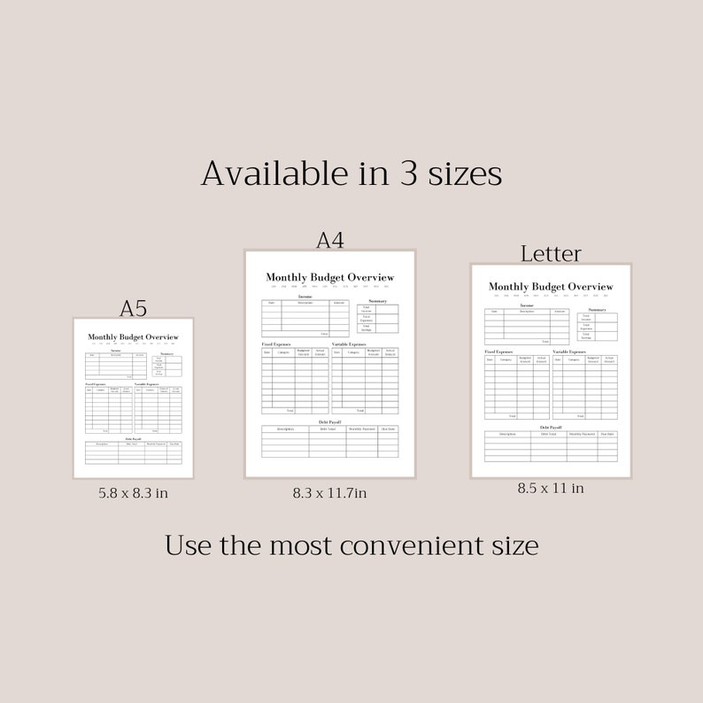 Monthly Budget Overview | 1-page Printable | 3 Sizes Available - Etsy