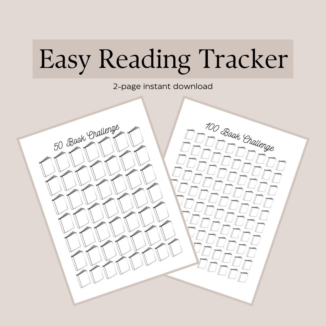 Book Tracker | 100 Book Challenge | 50 Book Challenge | 2-page Instant ...