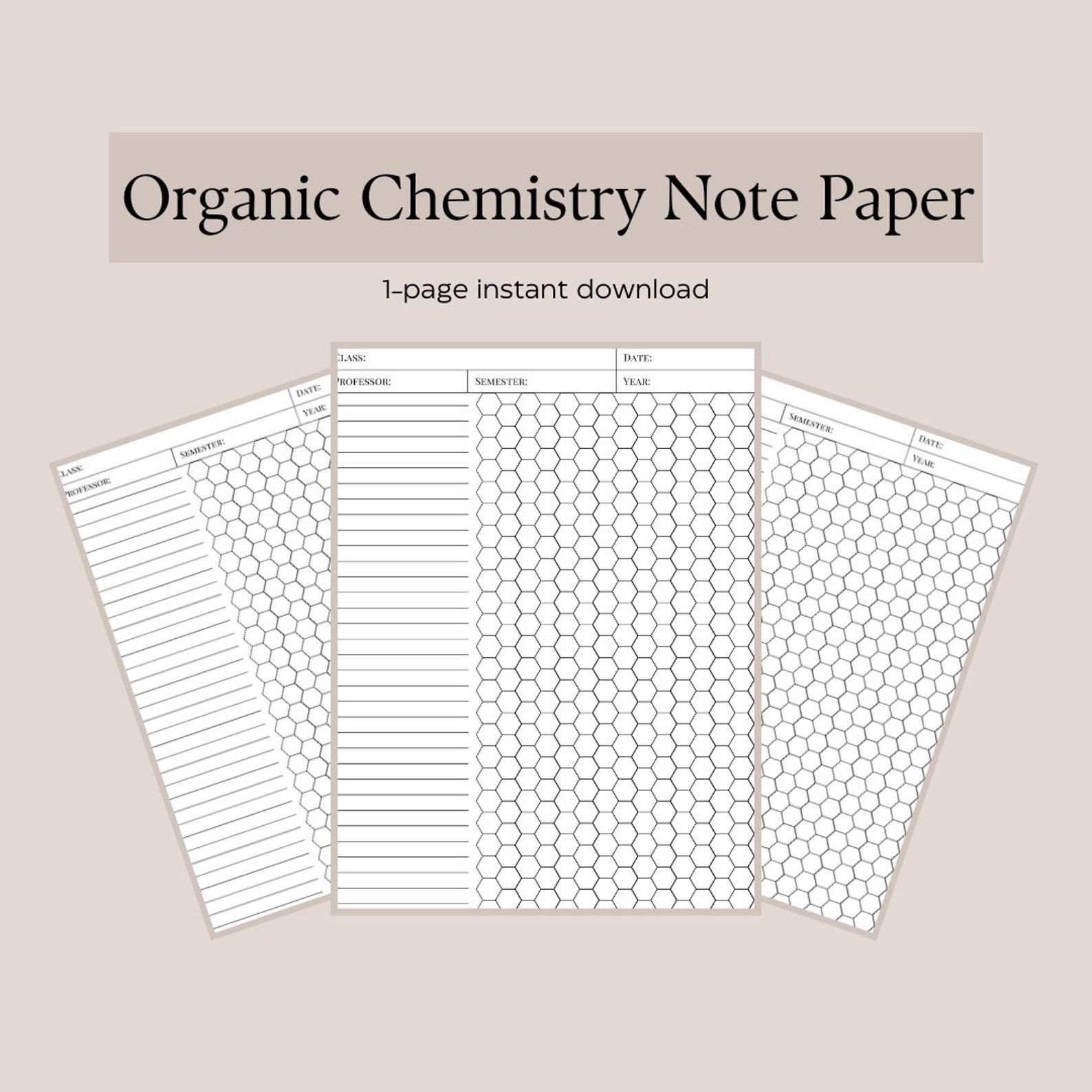 Hexagonal Note Paper | Organic Chemistry Note Paper | 1-page Instant ...