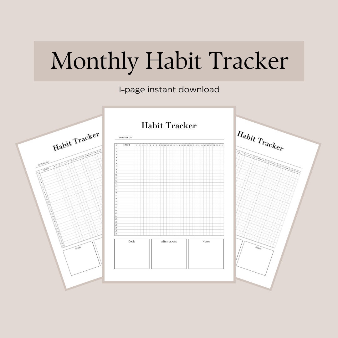 Monthly Habit Tracker | 1-page Instant Download | Letter Size | A4 | A5 ...