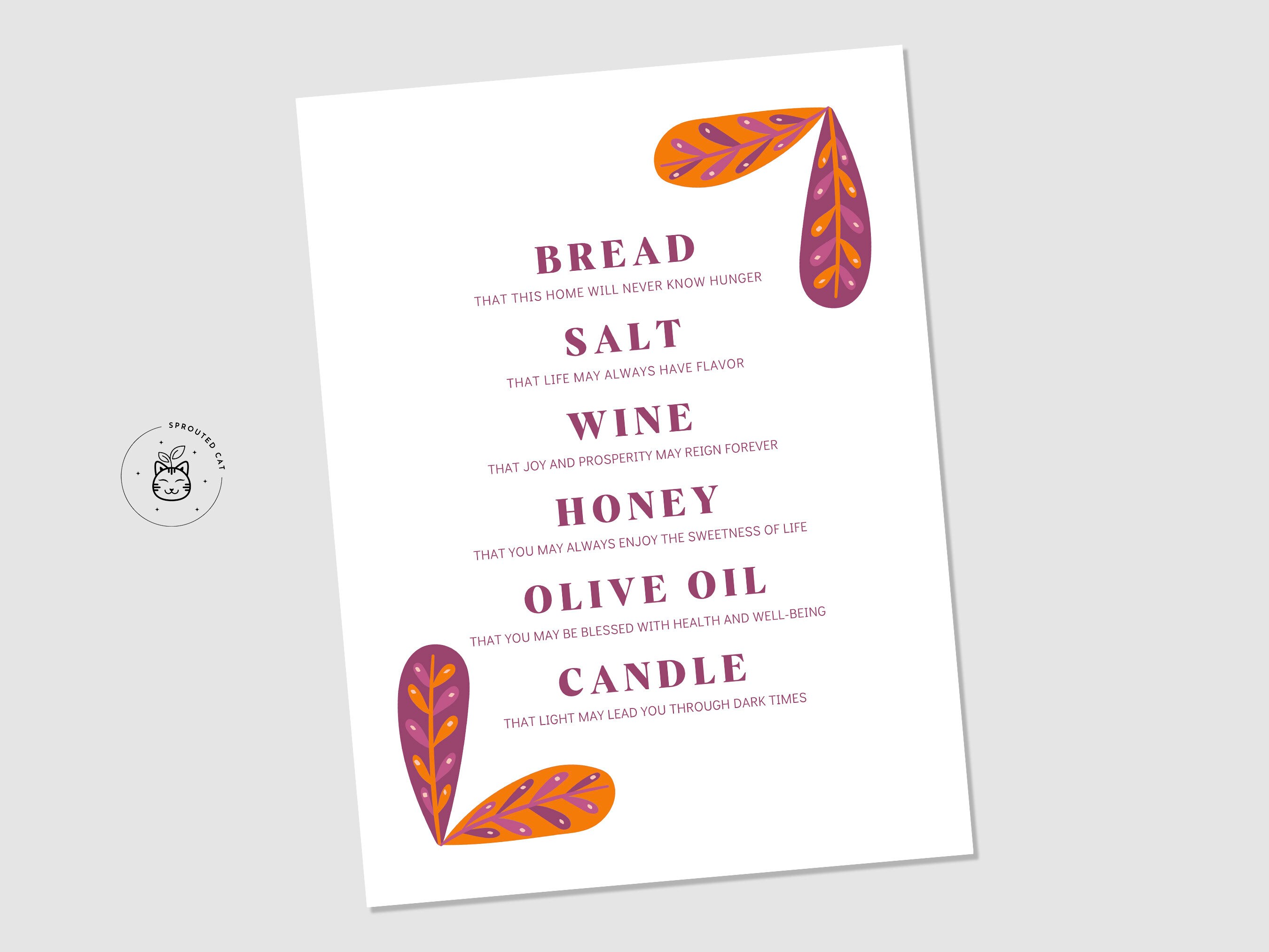 Printable Housewarming Gift, New Home Blessing, Bread Wine Salt Poem ...