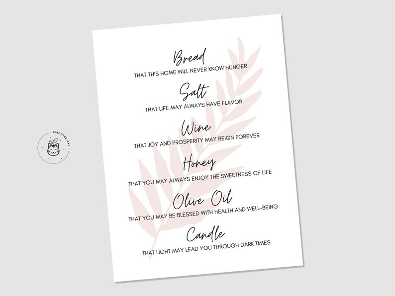 Printable Housewarming Gift, New Home Blessing, Bread Wine Salt Poem ...