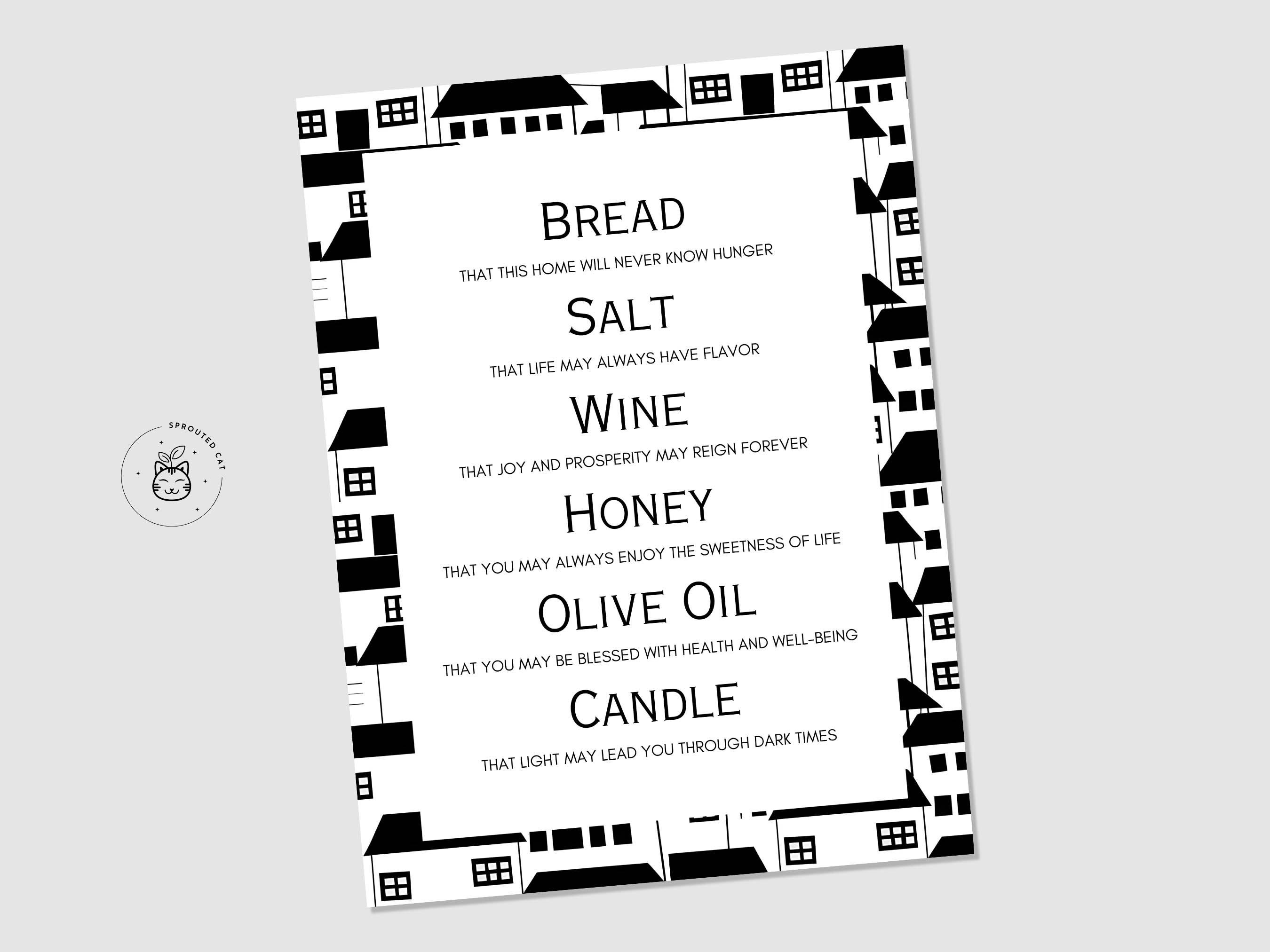 Printable Housewarming Gift, New Home Blessing, Bread Wine Salt Poem ...