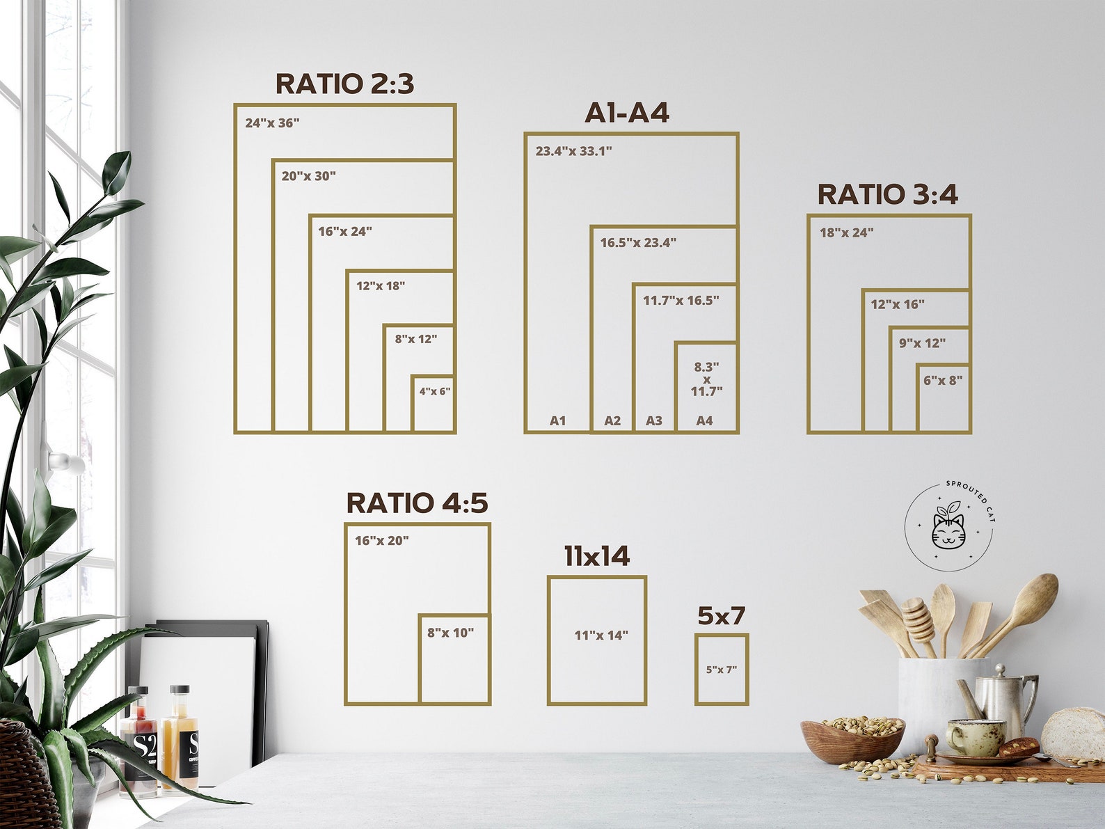 Kitchen Conversion Chart, Cups & Spoons, Kitchen Wall Decor, Cheat ...