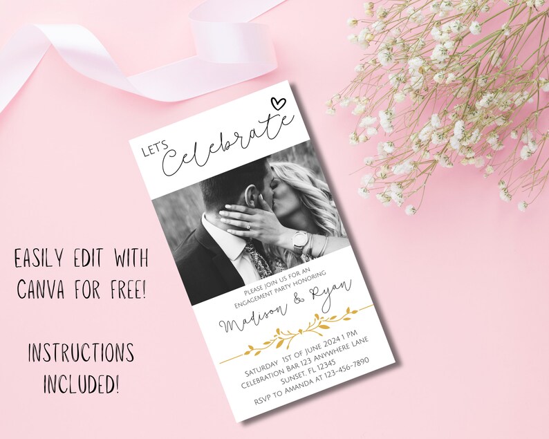 Digital Engagement Party Invitation, Virtual Celebration Invite, Online ...