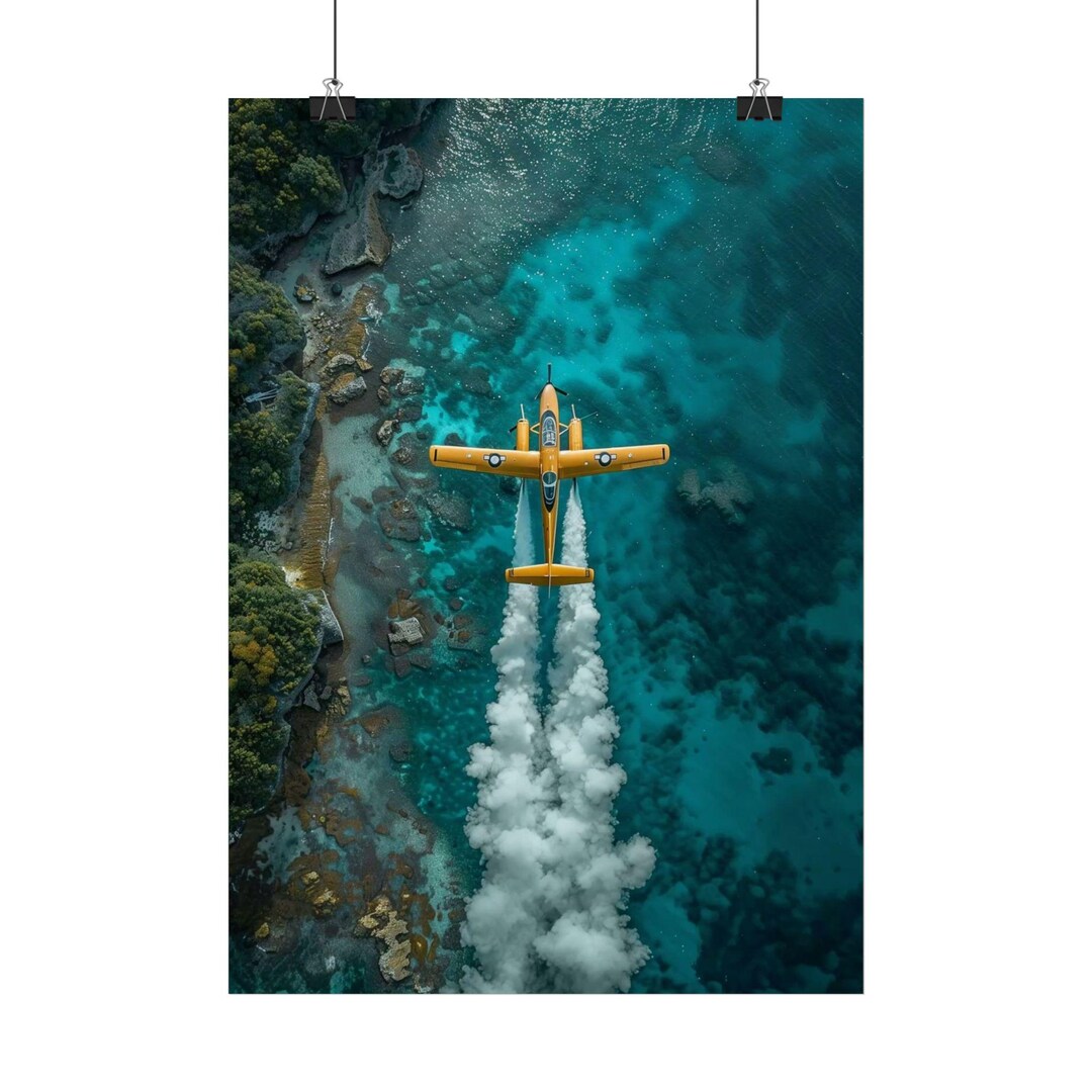 Plane Fly Over Water Poster - Unique Wall Art - Etsy
