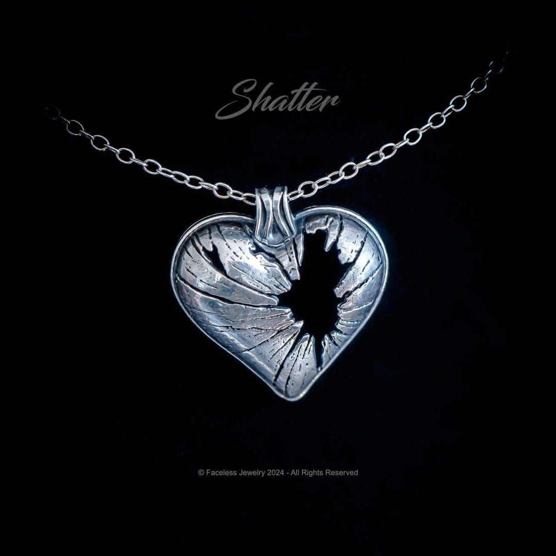 Shatter: 925 Silver Shattered Heart Pendant, Gothic Fashion Statement ...