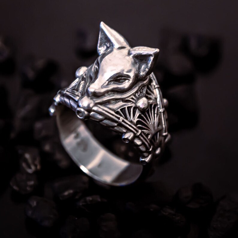 Kitsune Mask Ring demon Fox Anniversary Gift, Japanese Streetwear, Harajuku Jewelry, Japanese ...