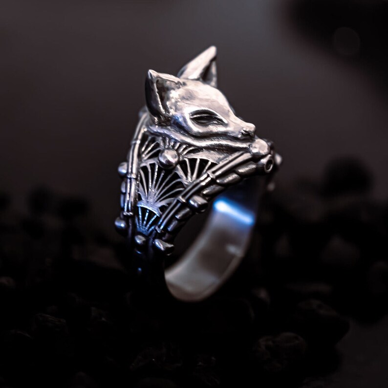 Kitsune Mask Ring demon Fox Anniversary Gift, Japanese Streetwear, Harajuku Jewelry, Japanese ...