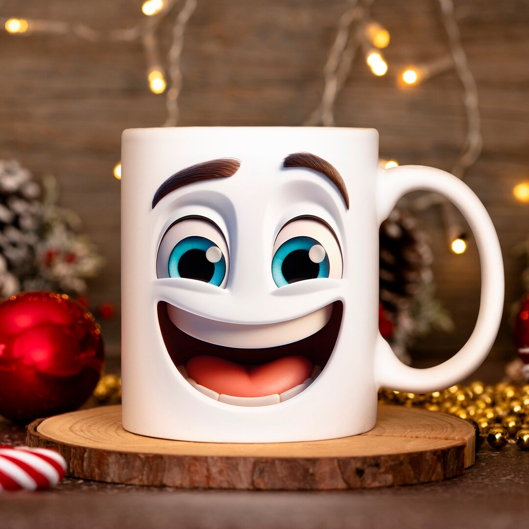 Clever Grin 3D Funny Face Mug Wrap 11oz & 15oz Mug Template, 3D Coffee ...