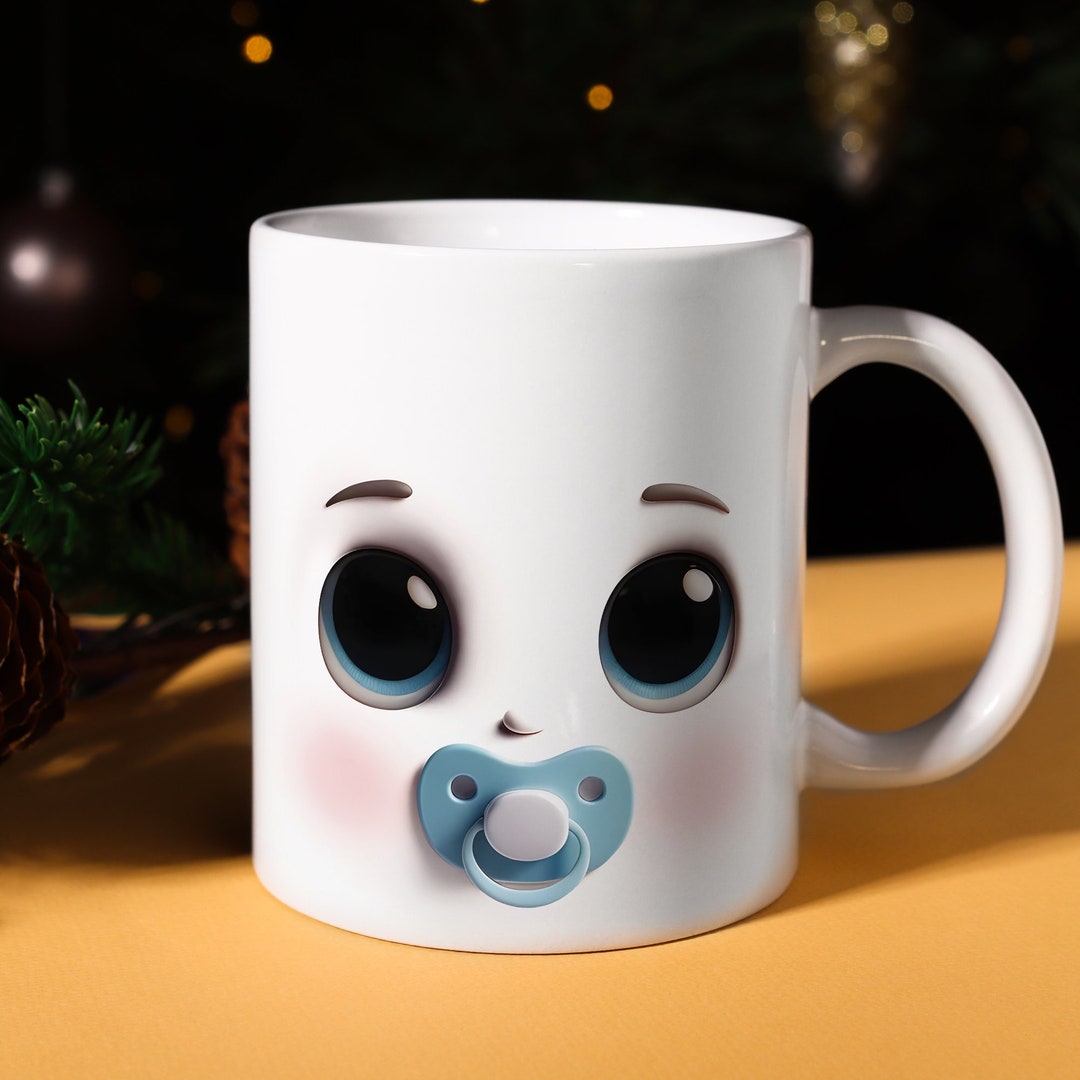 Cute Baby 3D Funny Face Mug Wrap 11oz & 15oz Mug Template, 3D Coffee ...