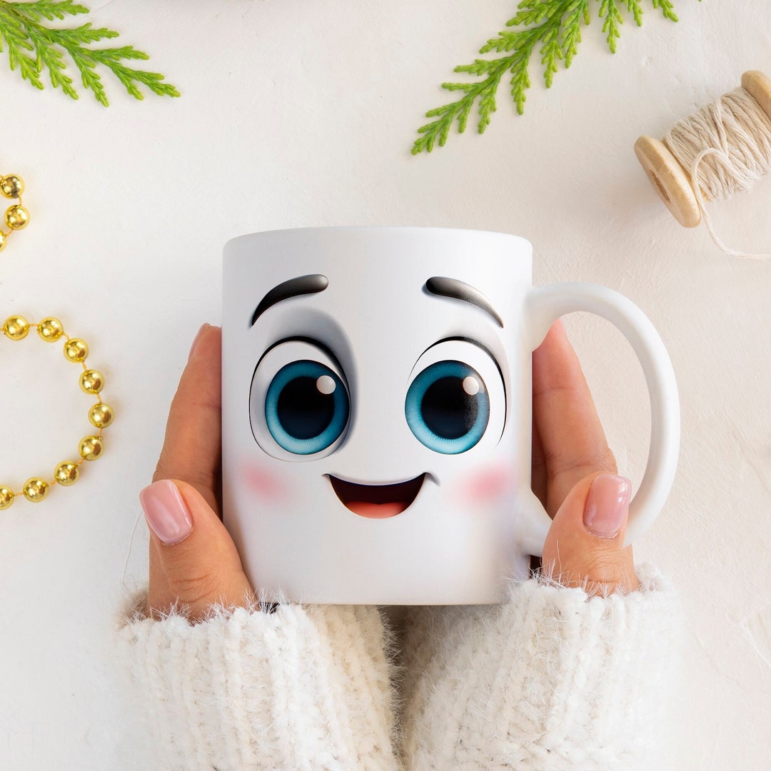 Happy Face 3D Funny Face Mug Wrap 11oz & 15oz Mug Template, 3D Coffee ...