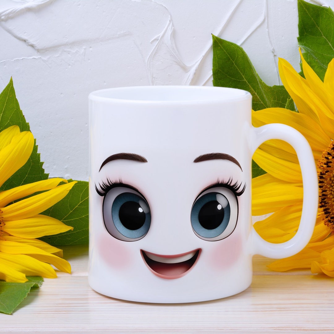 Cheery 3D Funny Face Mug Wrap 11oz & 15oz Mug Template, 3D Coffee Mug ...