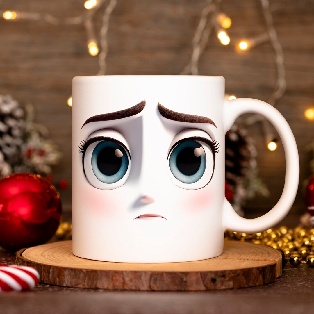 Sad Face 3D Funny Face Mug Wrap 11oz & 15oz Mug Template, 3D Emotional ...