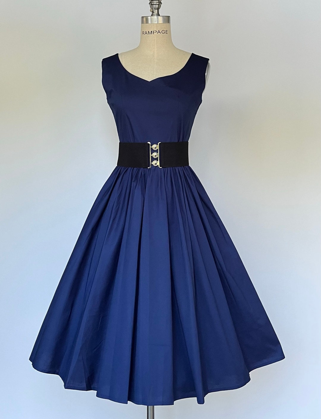 Vintage Inspired Dress Navy Blue Swing Dress Cotton Dress Ella - Etsy