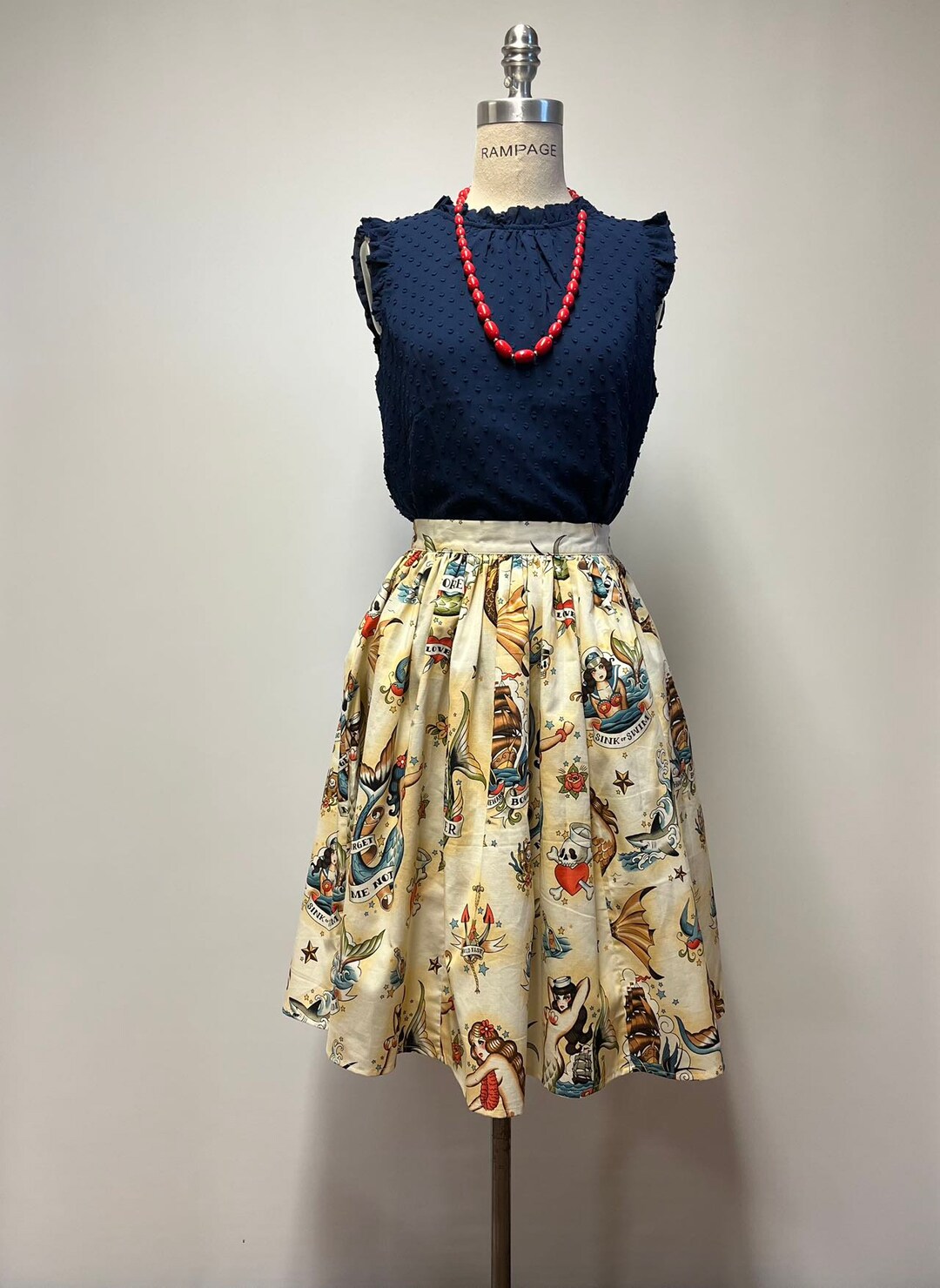 Vintage Inspired Pin up mermaids Midi Skirt 50s With Alexander Henry ...