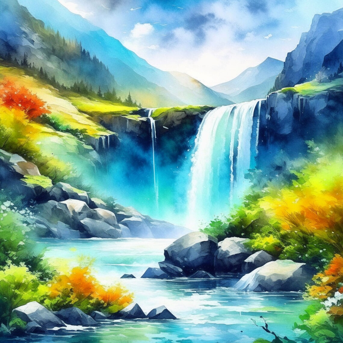 Waterfall Digital Art Waterfalls Clipart 15 High Quality Jpgs Digital ...