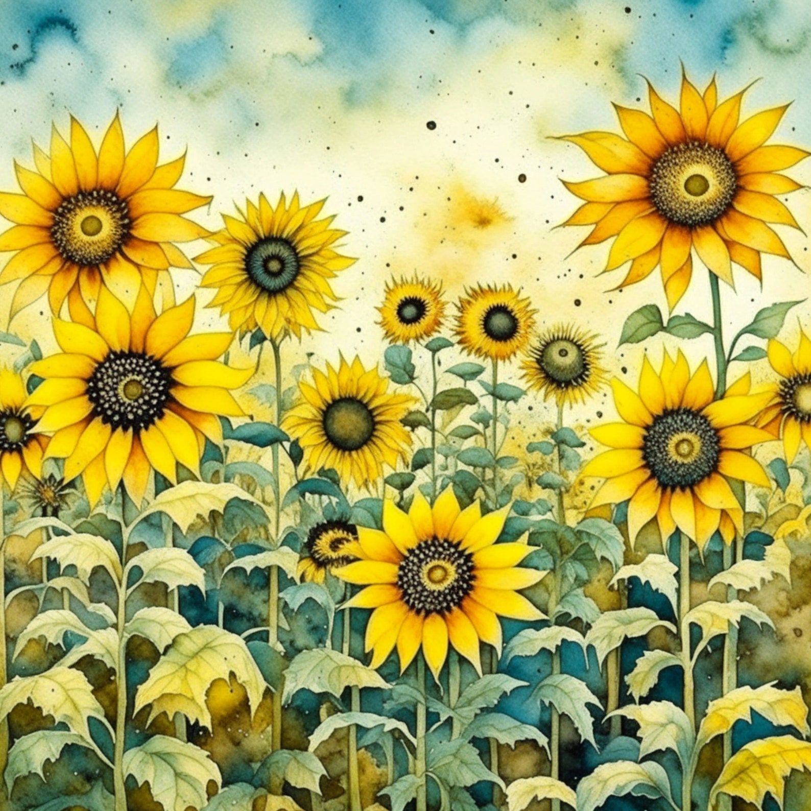 Sunflower Fields Digital Art | Flower Clipart | 15 High Quality Jpgs ...