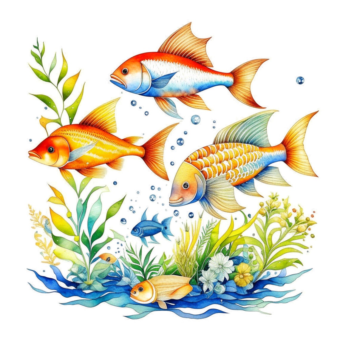 Fish Digital Art Underwater Life Clipart 10 High Quality Jpgs Digital ...