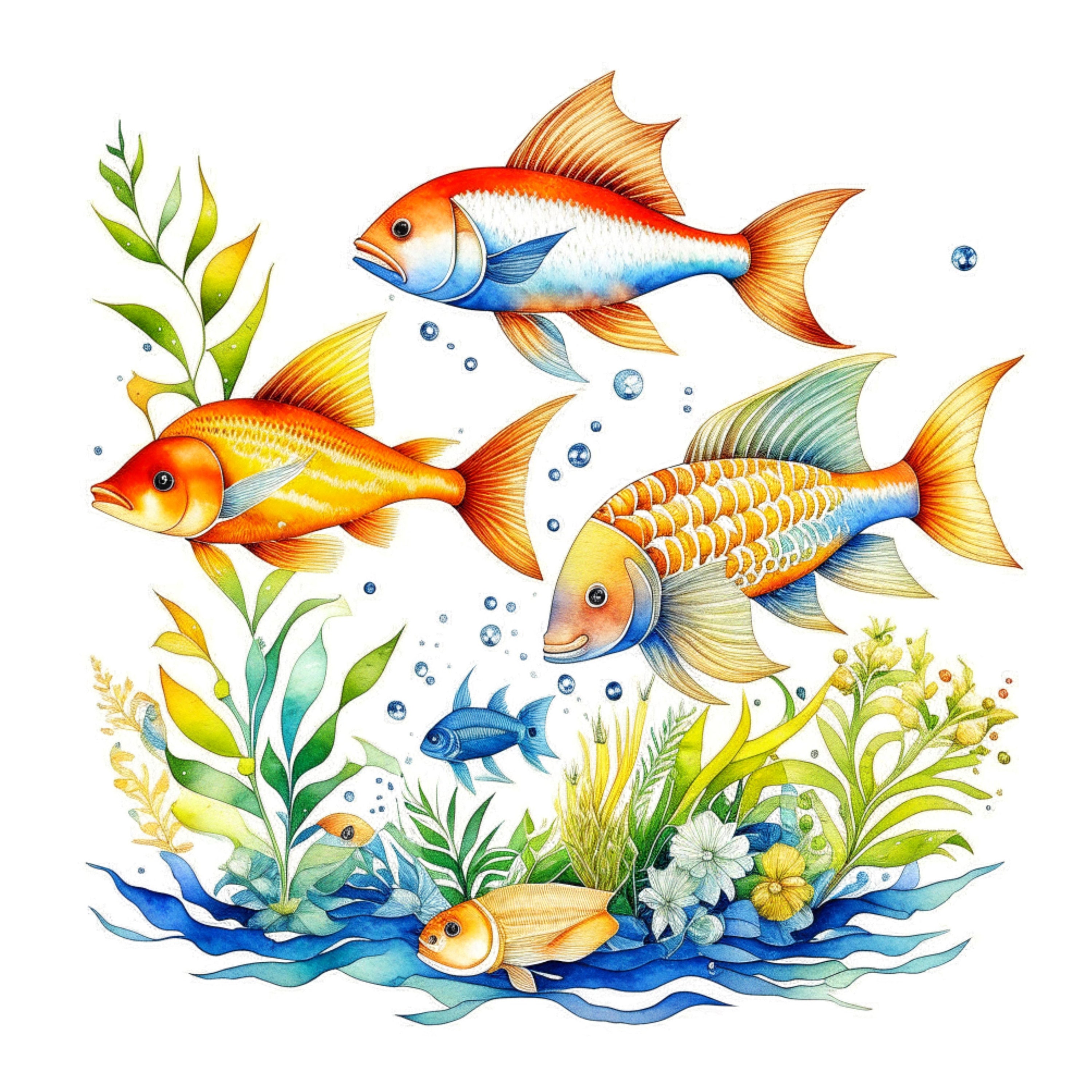 Fish Digital Art Underwater Life Clipart 10 High Quality Jpgs Digital ...