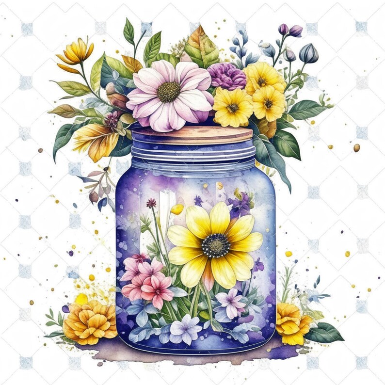 Mason Jar Flowers Digital Art | Flower Clipart | 12 High Quality Jpgs ...