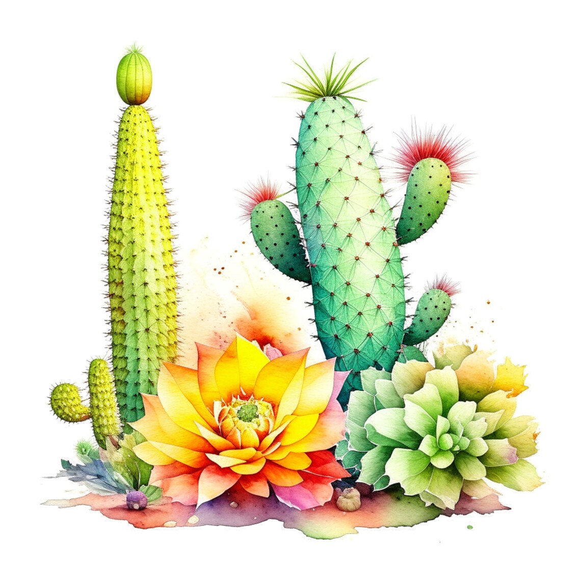 Flowering Cacti Digital Art Cactus Clipart 10 High Quality Jpgs Digital ...