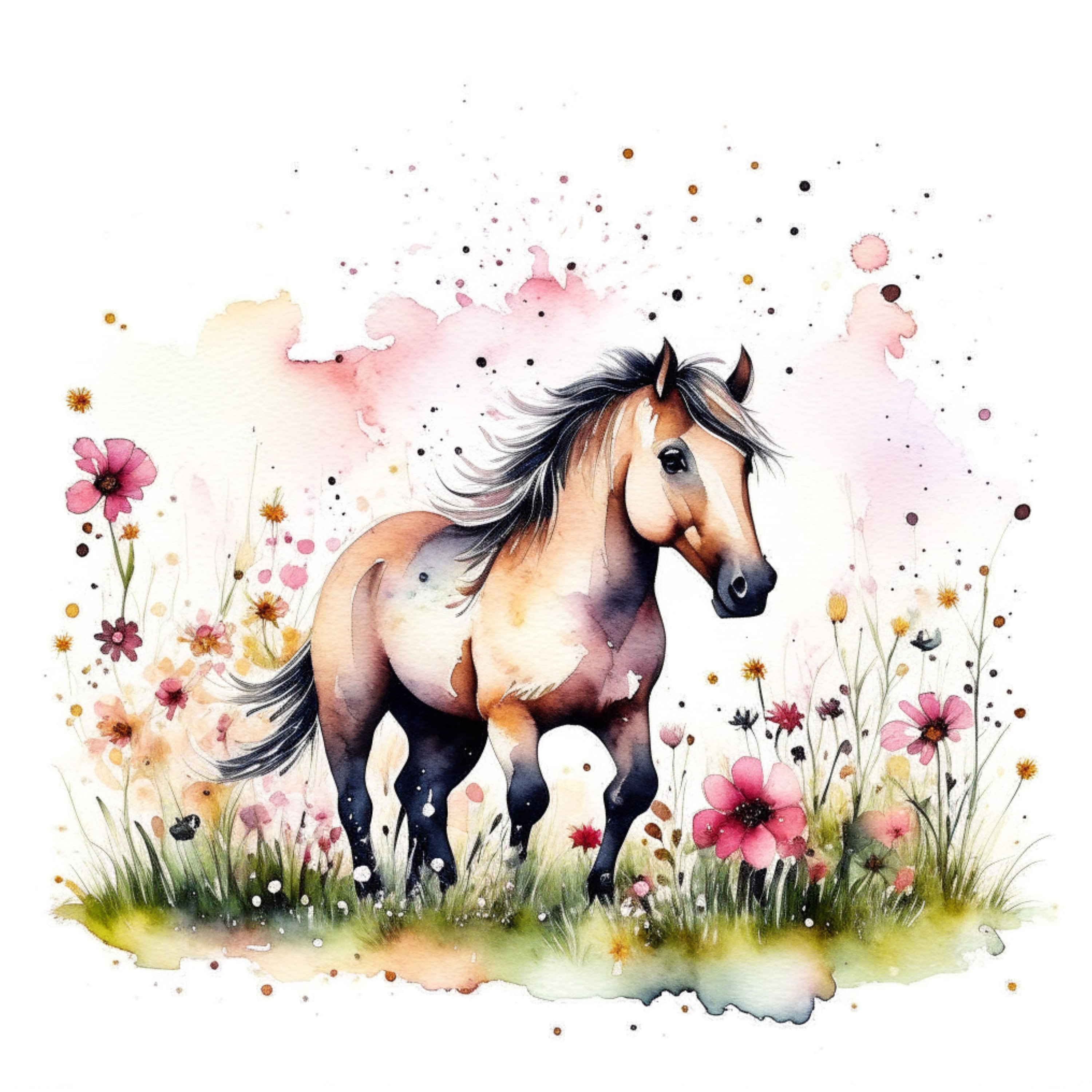 Pony in a Field Digital Art | Horses Clipart | 10 High Quality Jpgs ...