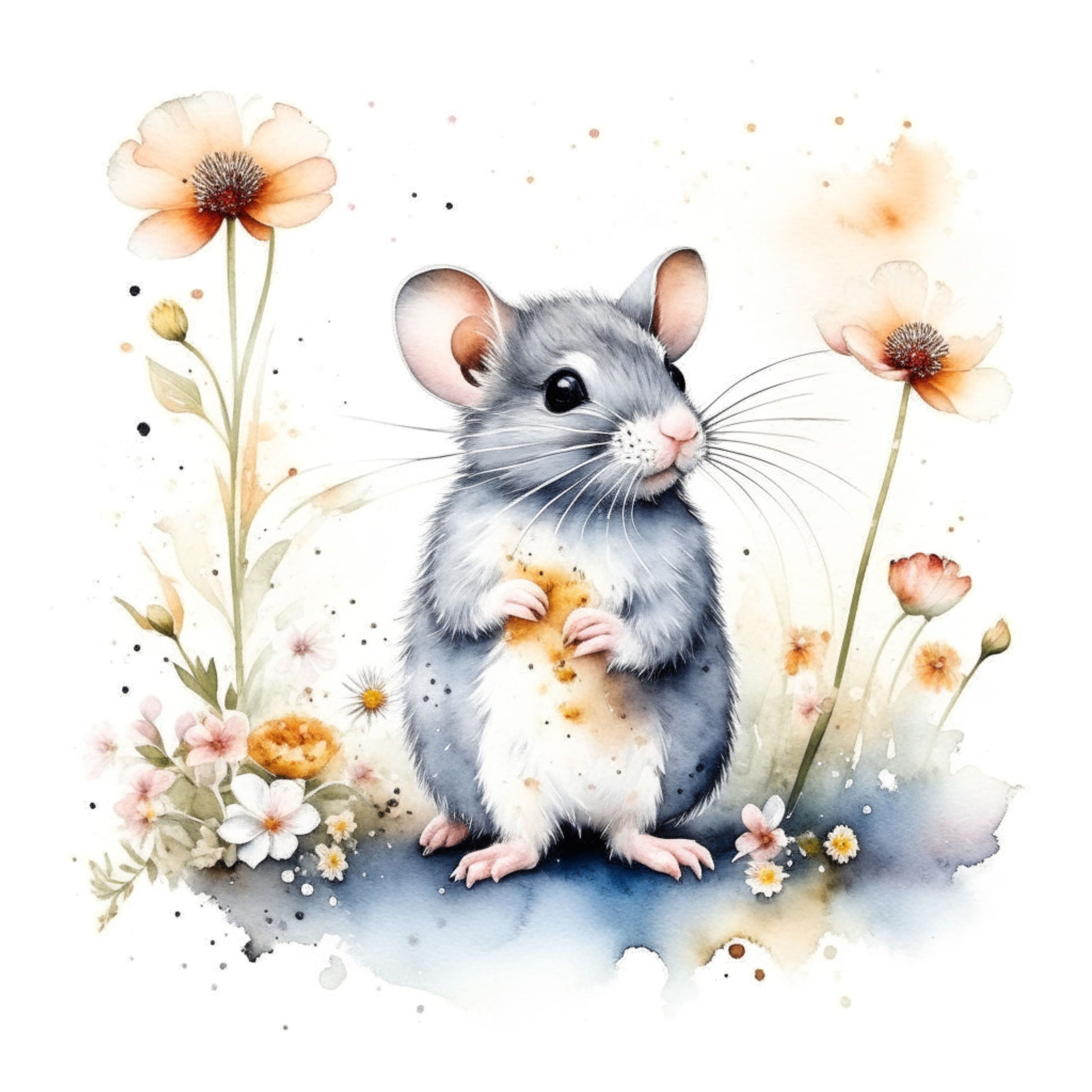 Field Mouse With Flowers Digital Art Clipart 10 High - Etsy
