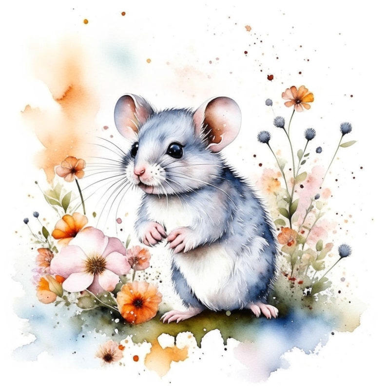 Field Mouse With Flowers Digital Art Clipart 10 High - Etsy