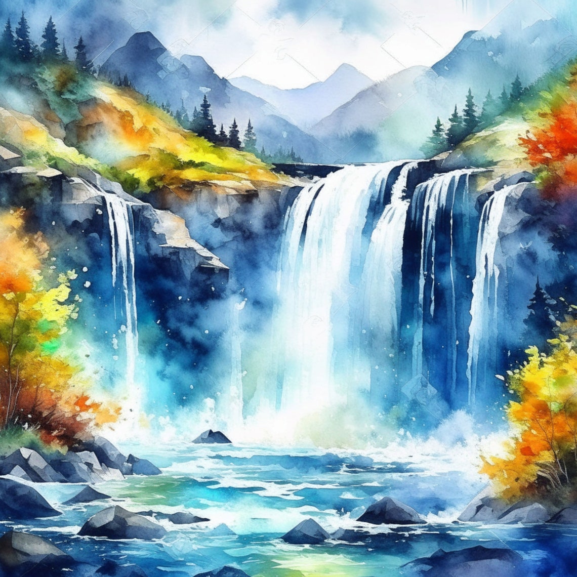 Waterfall Digital Art Waterfalls Clipart 15 High Quality Jpgs Digital ...