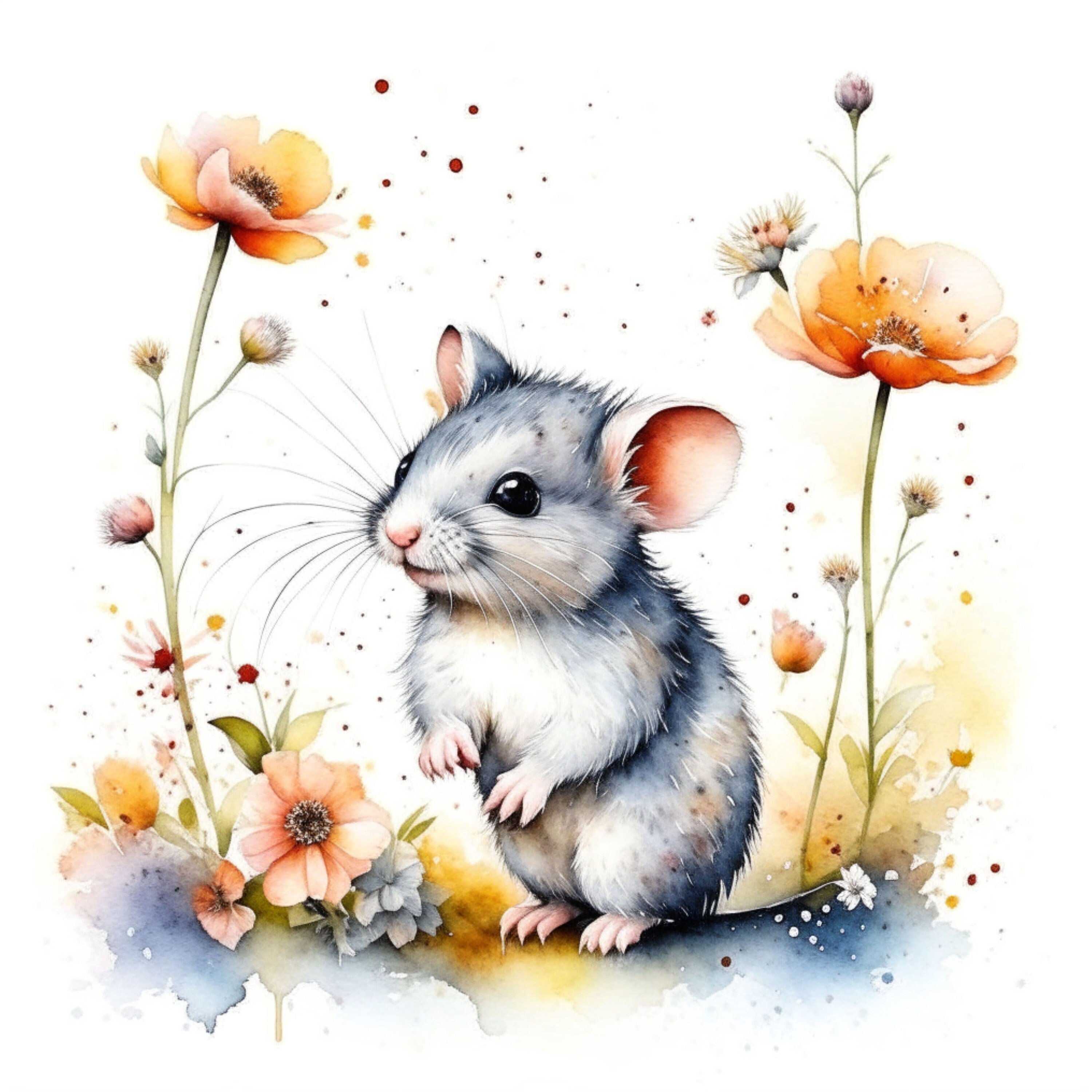 Field Mouse With Flowers Digital Art Clipart 10 High - Etsy
