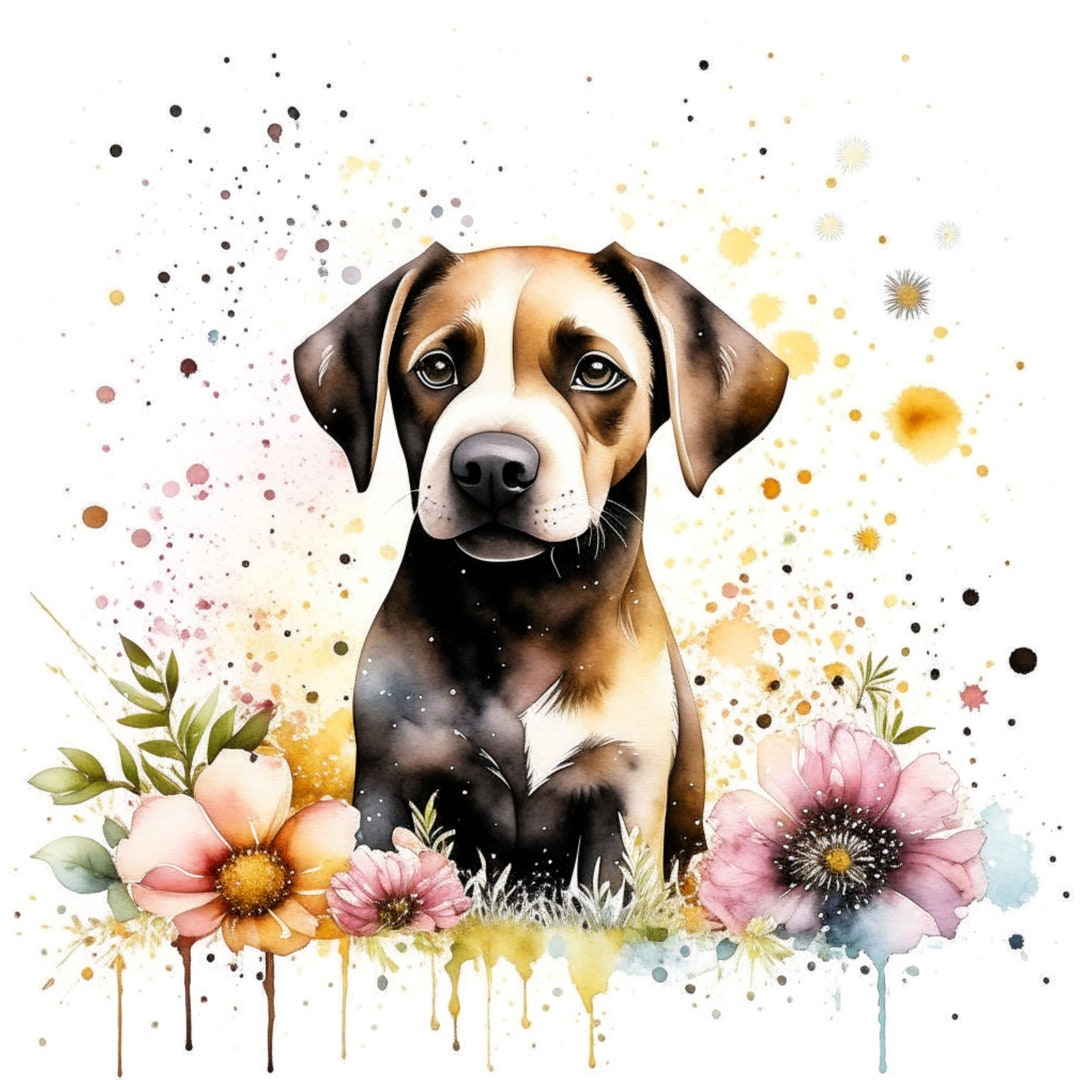 Puppy With Flowers Digital Art | Dog Clipart | 10 High Quality Jpgs ...