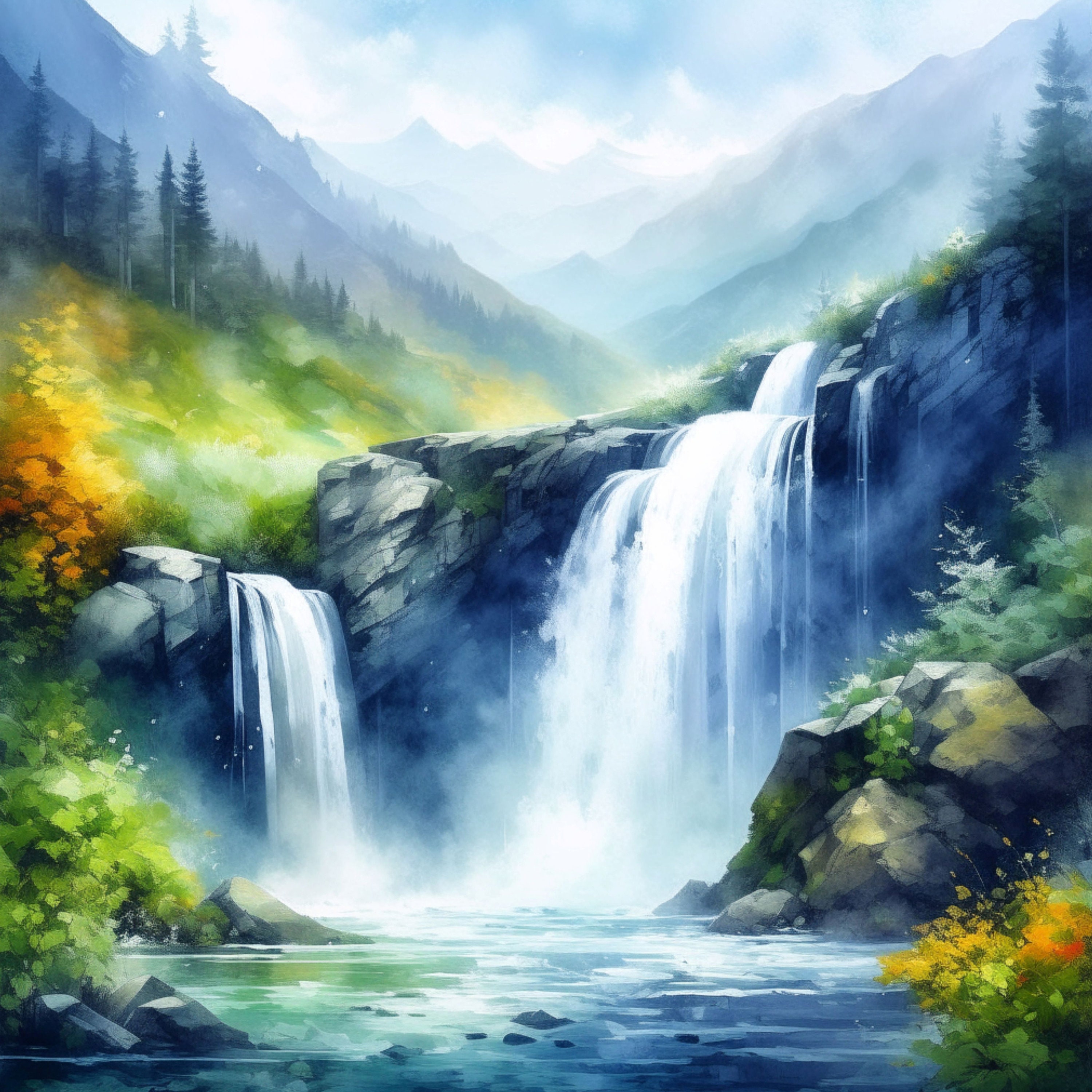 Waterfall Digital Art Waterfalls Clipart 15 High Quality Jpgs Digital ...